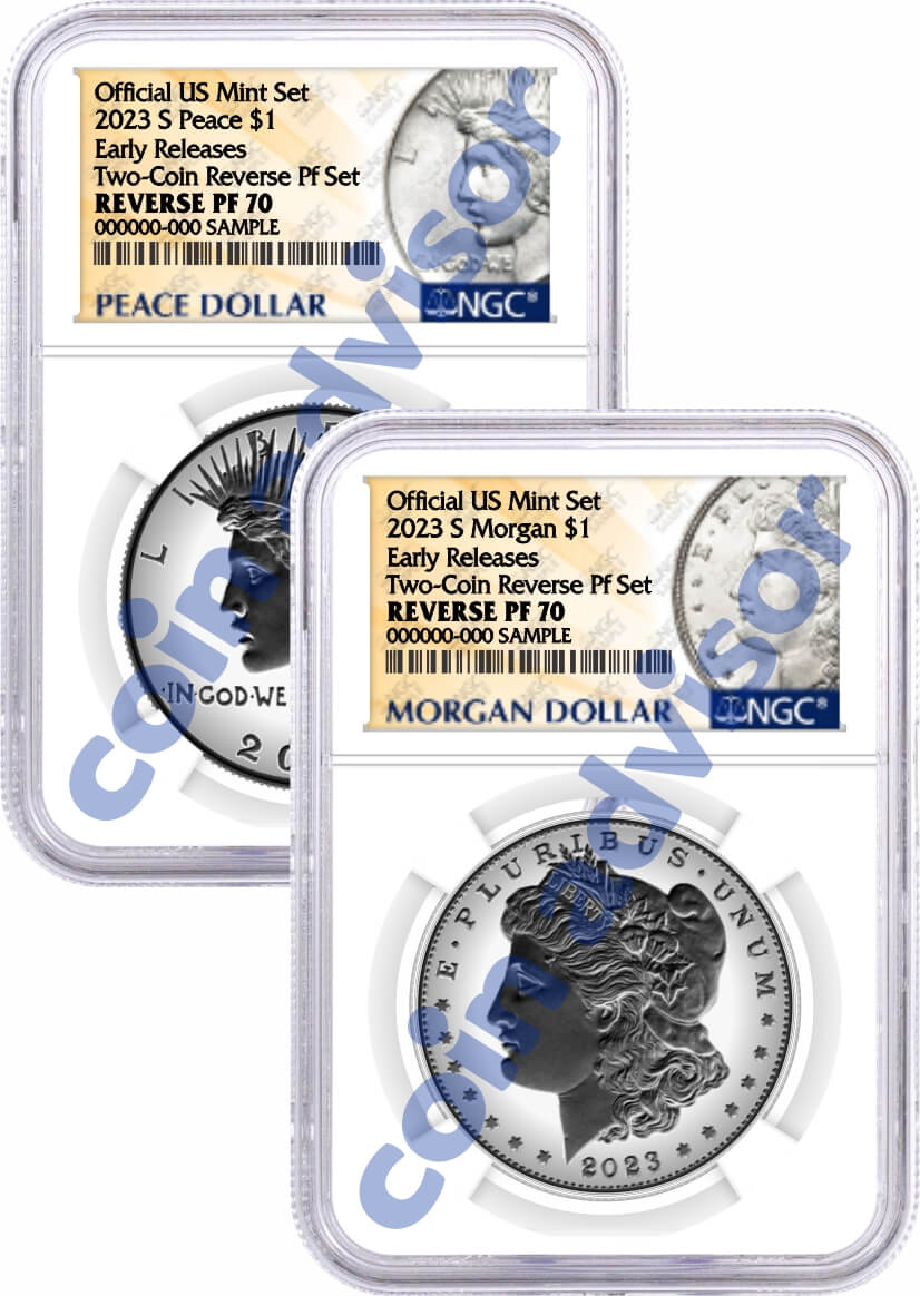 2023 S $1 Reverse Proof Morgan Dollar and Peace Dollar 2 Coin Set NGC ...