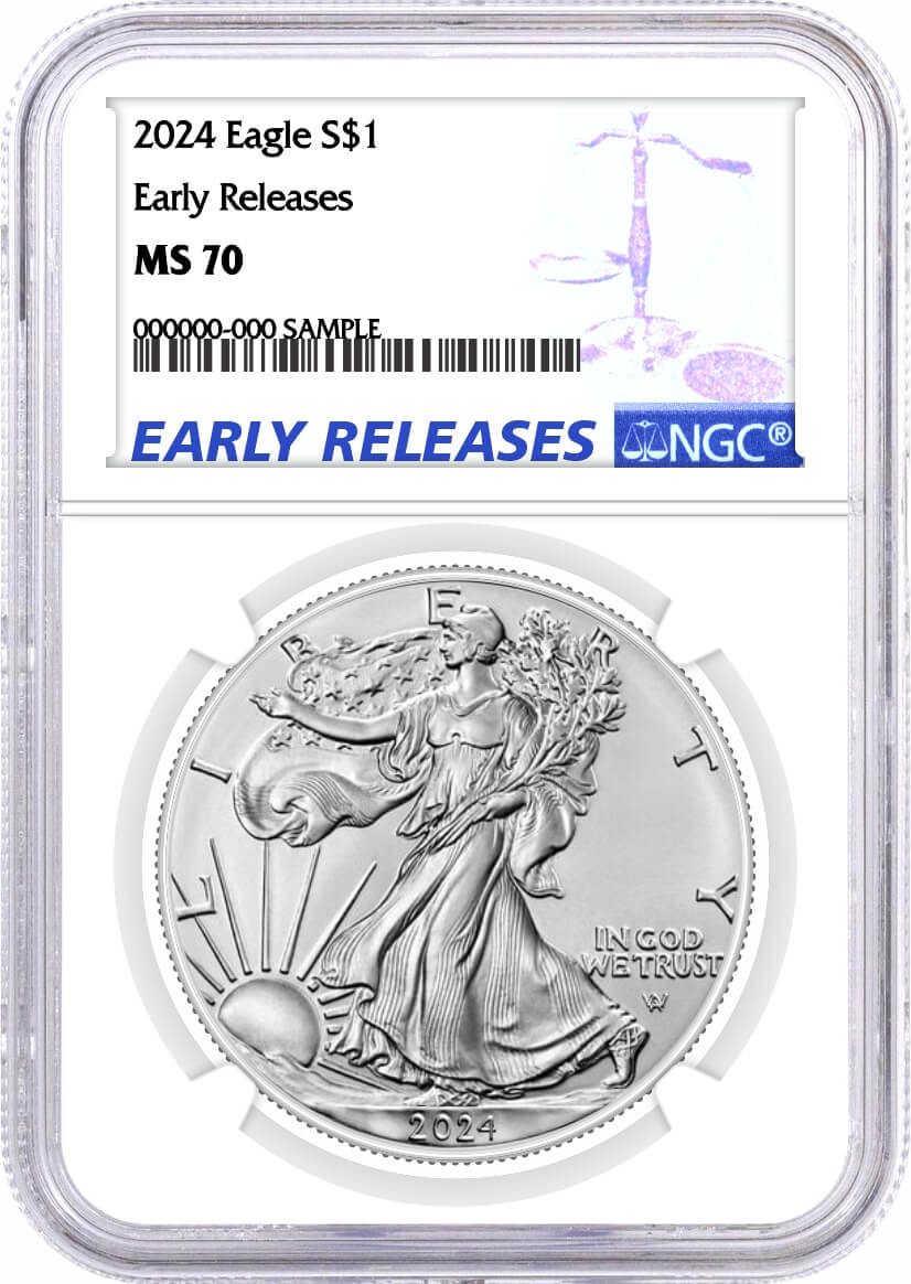 2024 $1 1 oz Silver Eagle NGC MS70 Early Release Blue Label