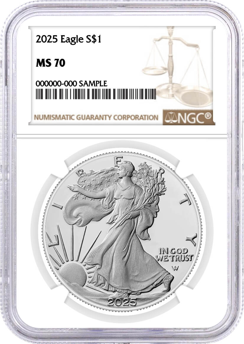 2025 $1 1 oz Silver Eagle NGC MS70 Brown Label